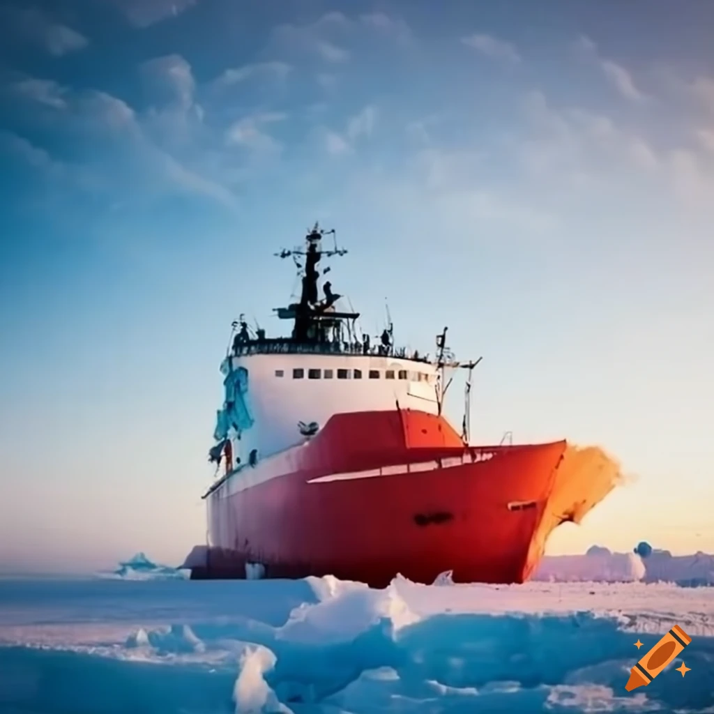 Woman on a viking ice-breaker in the baltic sea on Craiyon