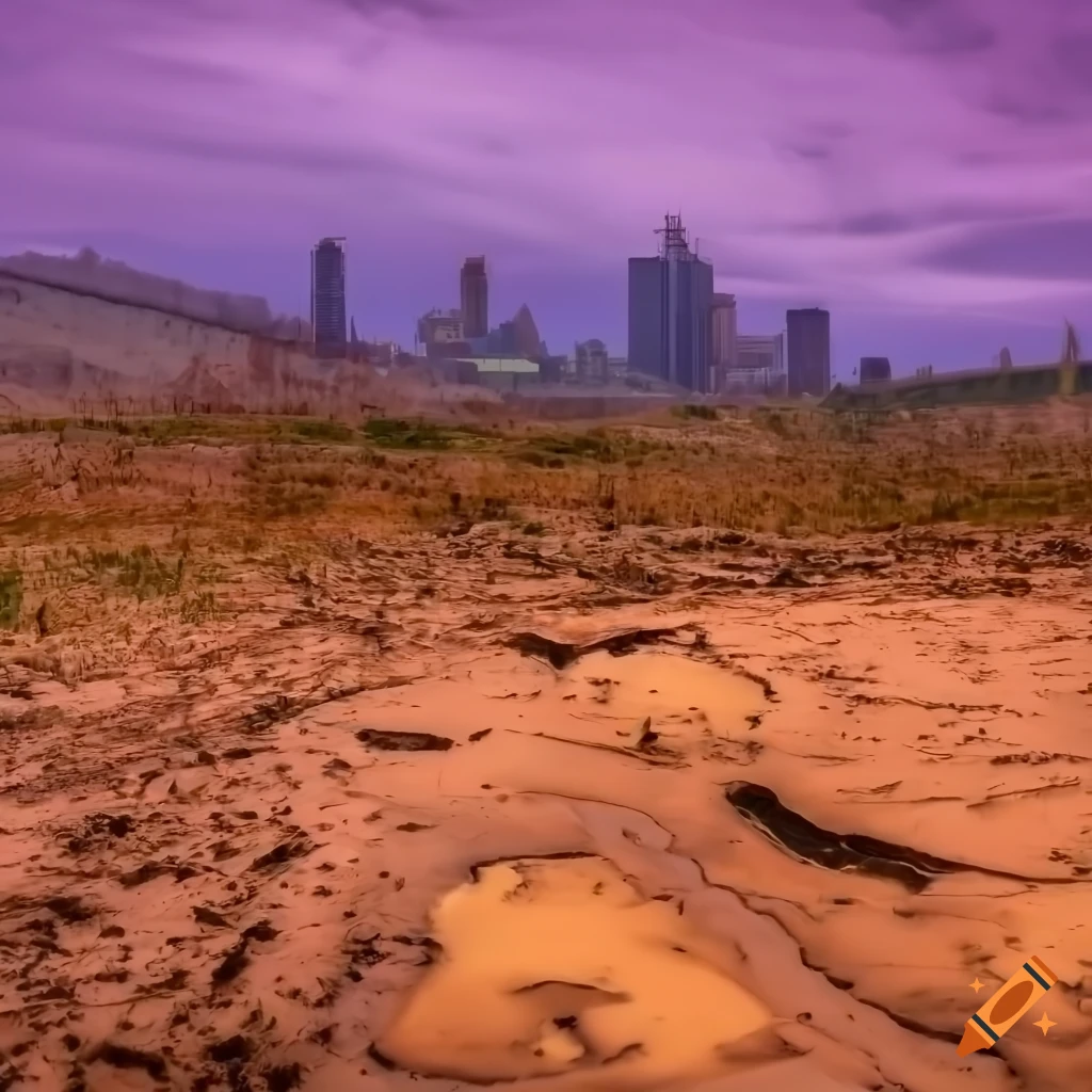 Sandy wasteland with rivers of melted cheese and mountains of ...