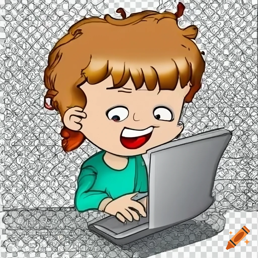 Cartoon kid with hypnotized eyes controlled by a computer on Craiyon