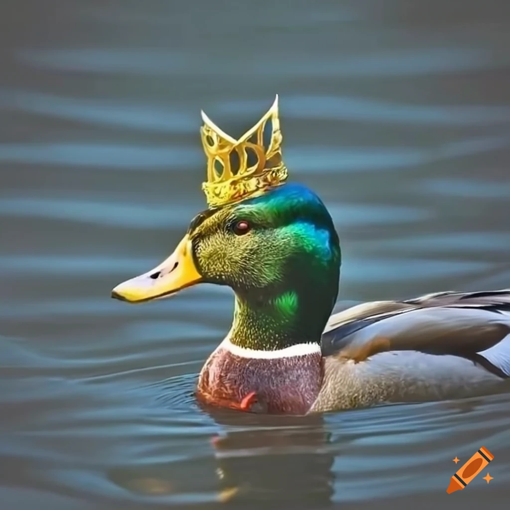 Proud mallard duck wearing a crown on Craiyon