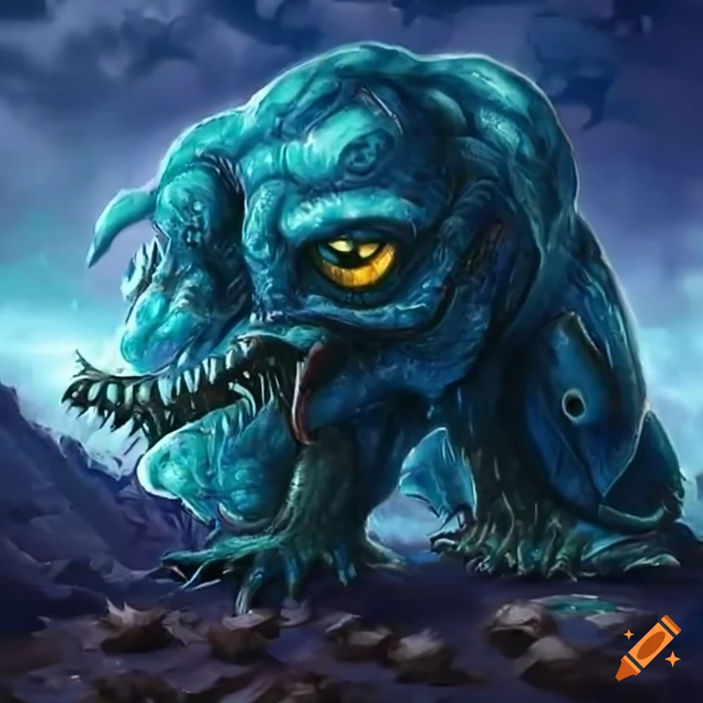 Sci-fi monster eating a blue rock on Craiyon