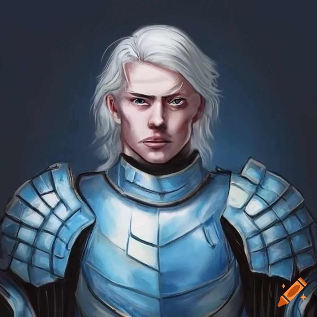Platinum blonde man in light blue armor on Craiyon