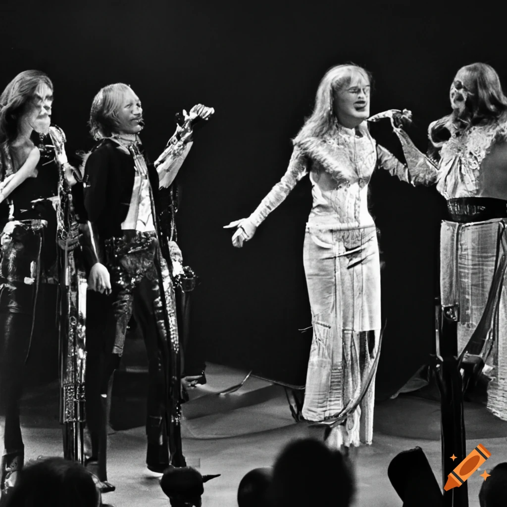 ABBA musicians performing together on stage on Craiyon