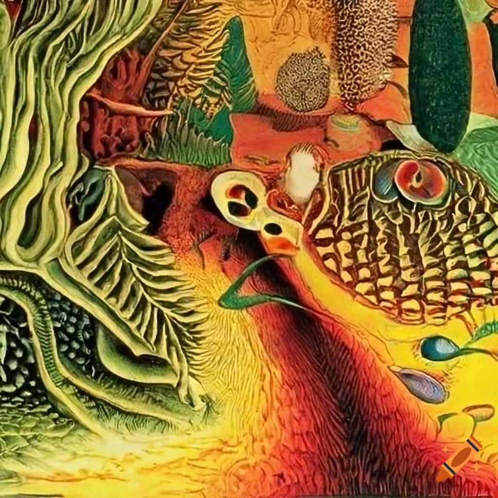 Organic machine sci-fi art with a coral island and space age elements ...