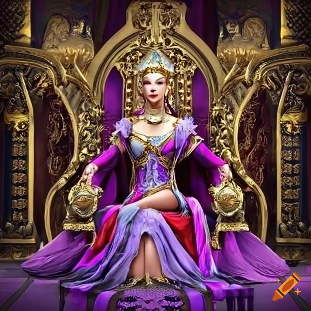 Fantasy empress sitting in a throne room on Craiyon