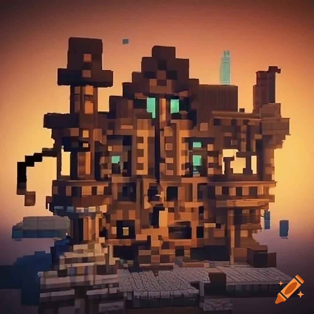 Steampunk factory in a minecraft world on Craiyon