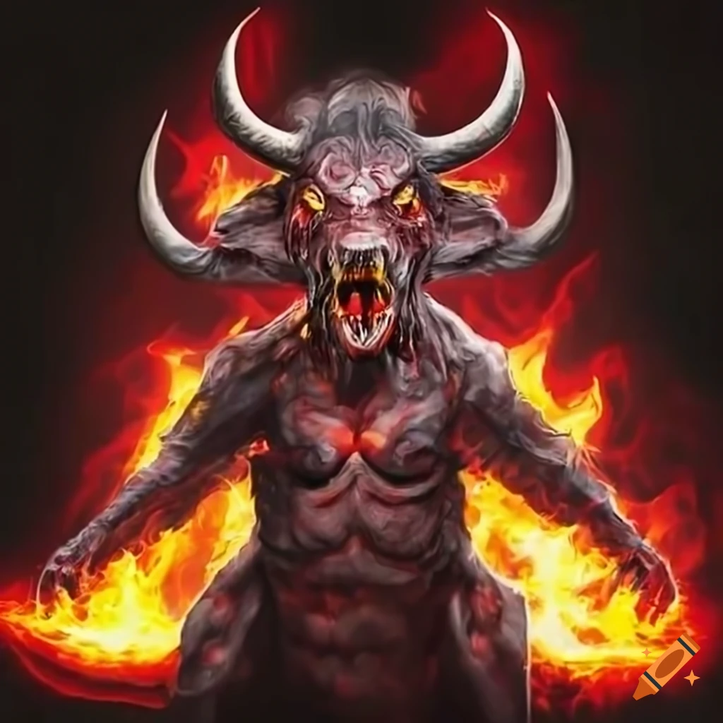 Fiery demonic cow on Craiyon