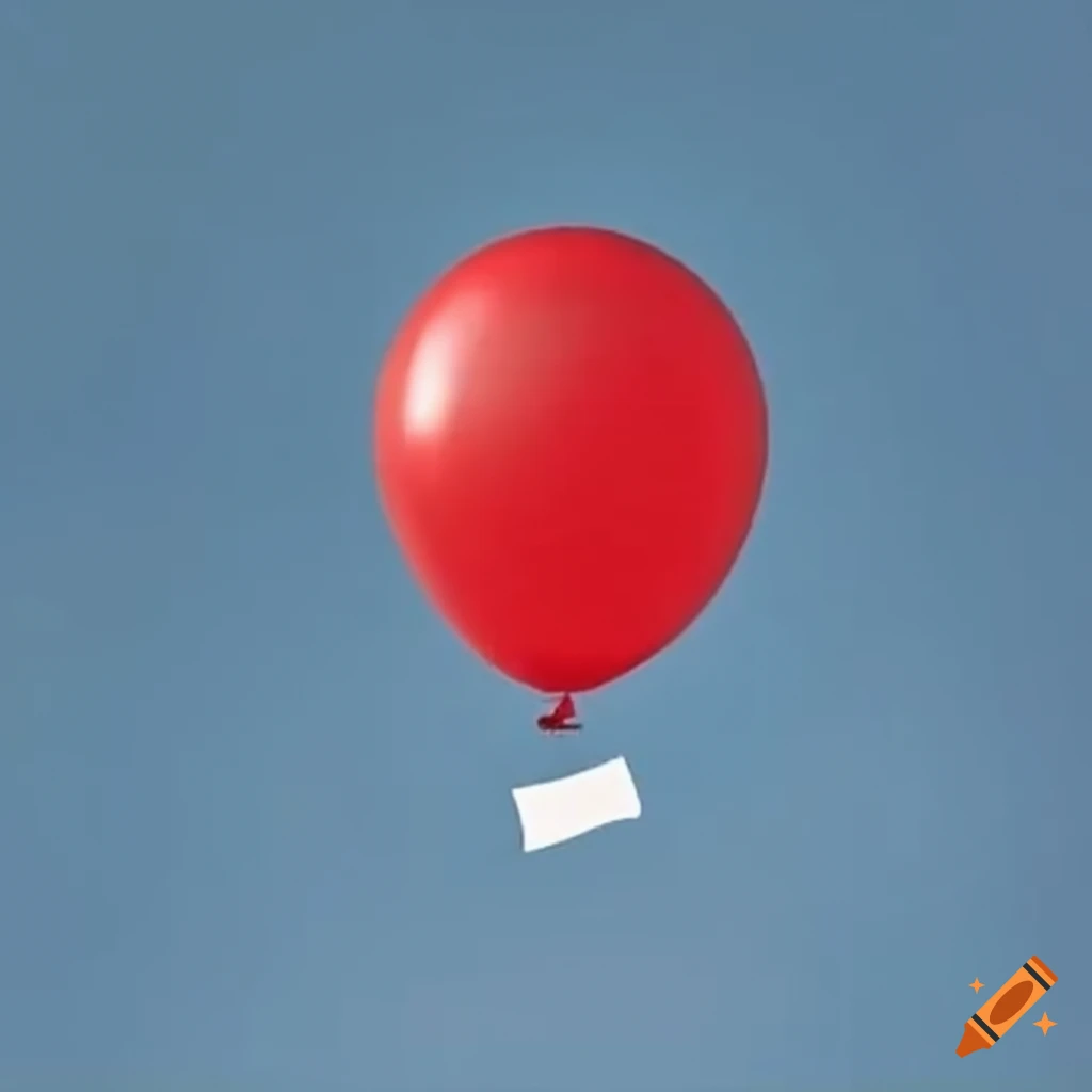 Red balloon with a note floating in a blue sky on Craiyon
