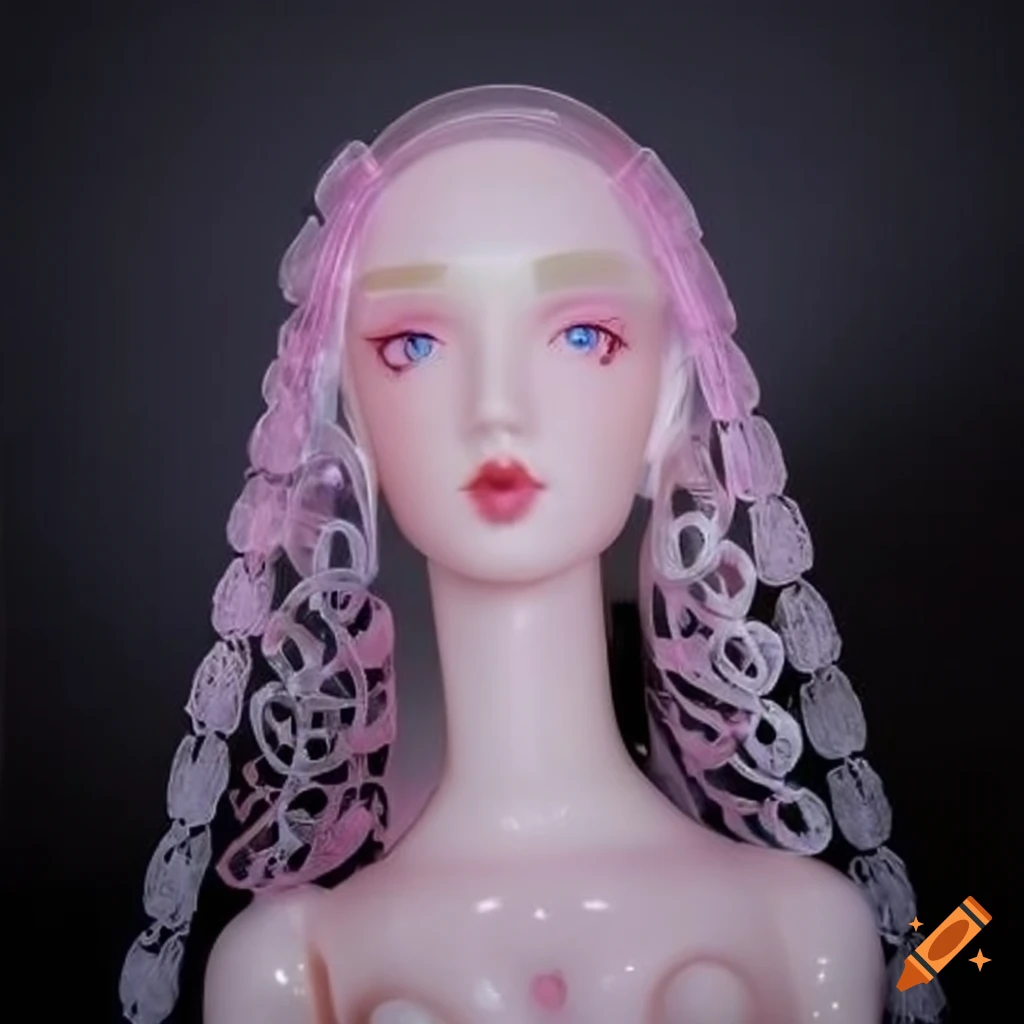 Clear pastel art deco style anime doll on Craiyon