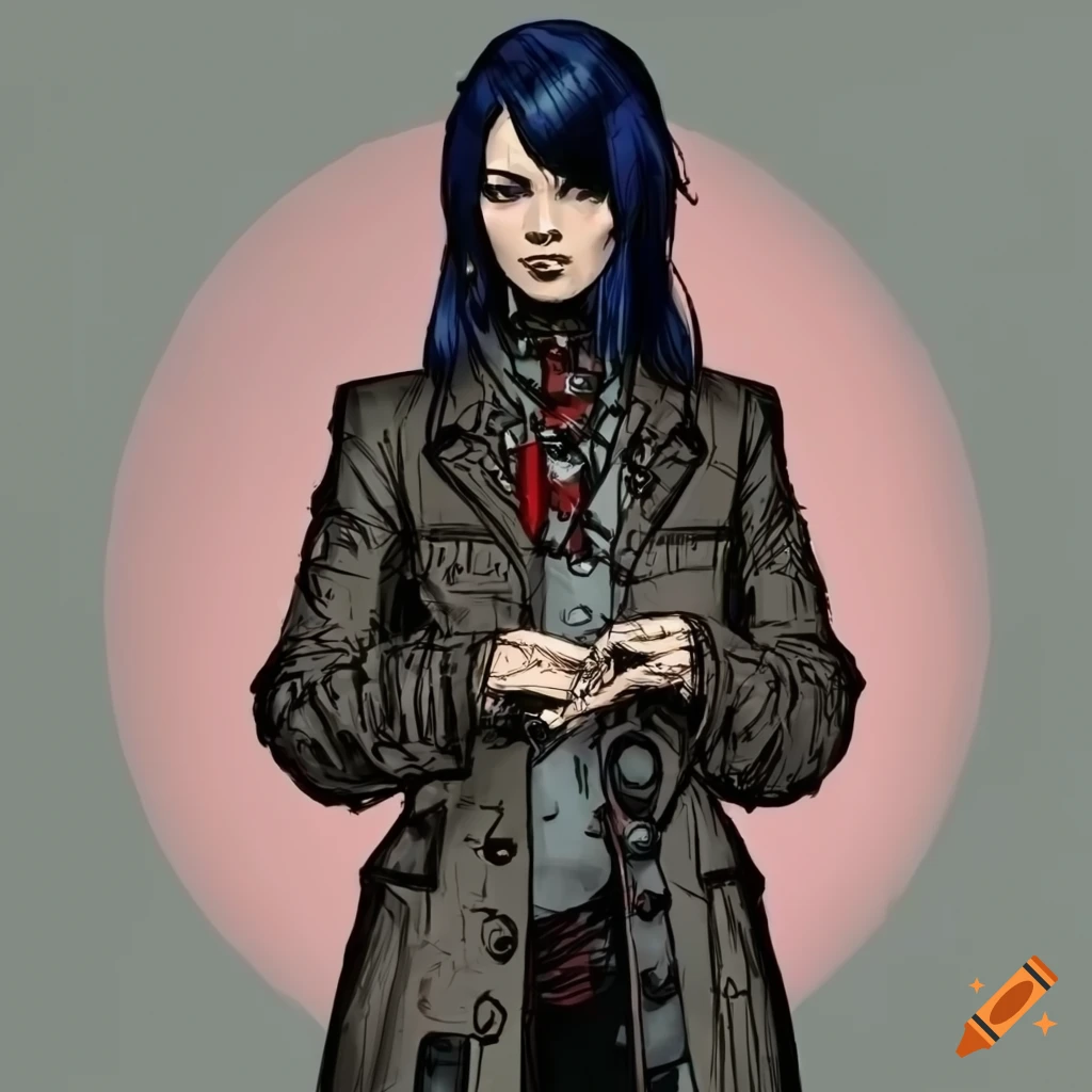 Female comic book character in punk style with rage pose and detective ...