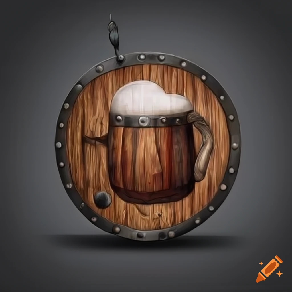 Round wooden shield with a beer mug emblem in dungeons and dragons ...