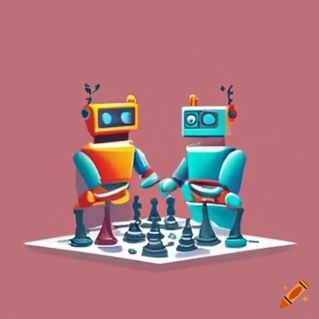 Happy robots playing chess in central park on Craiyon