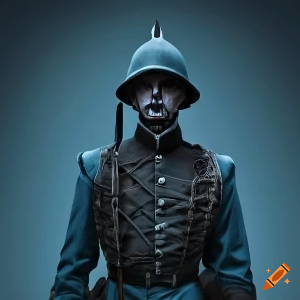 Soldier in spooky gothic victorian style with blue tones on Craiyon