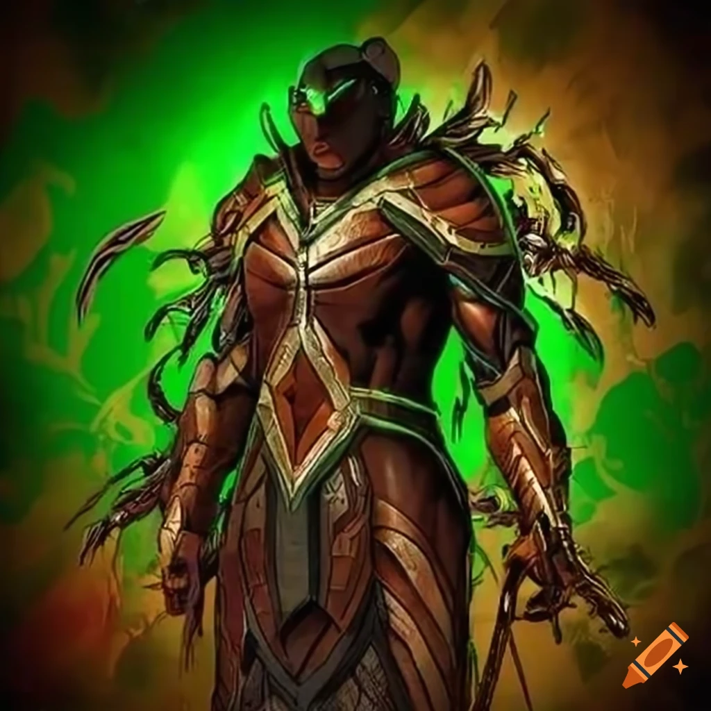 Filipino superhero in green and brown tribal armor inspired by the ...