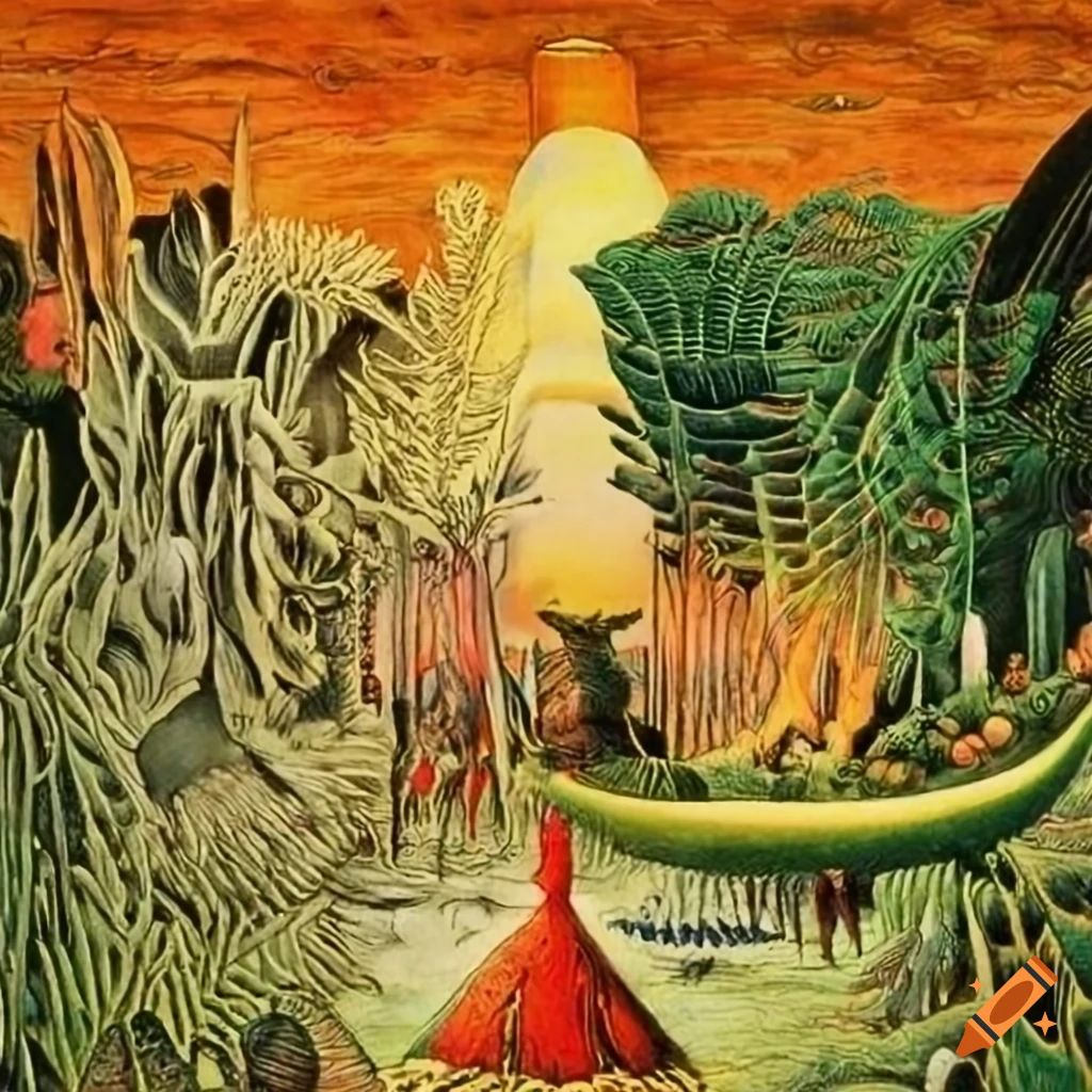 Organic machine art featuring sci-fi elements in a detailed sectional ...