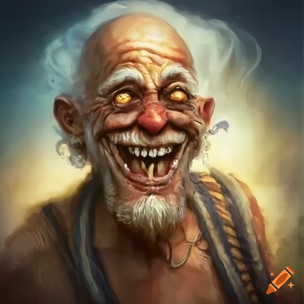 Weird old man sailor smiling in a fantasy art style on Craiyon