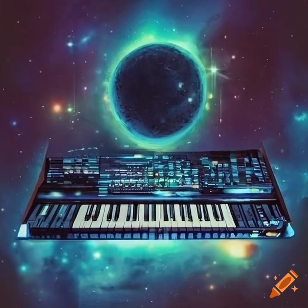 Music synthesizer in a space setting on Craiyon