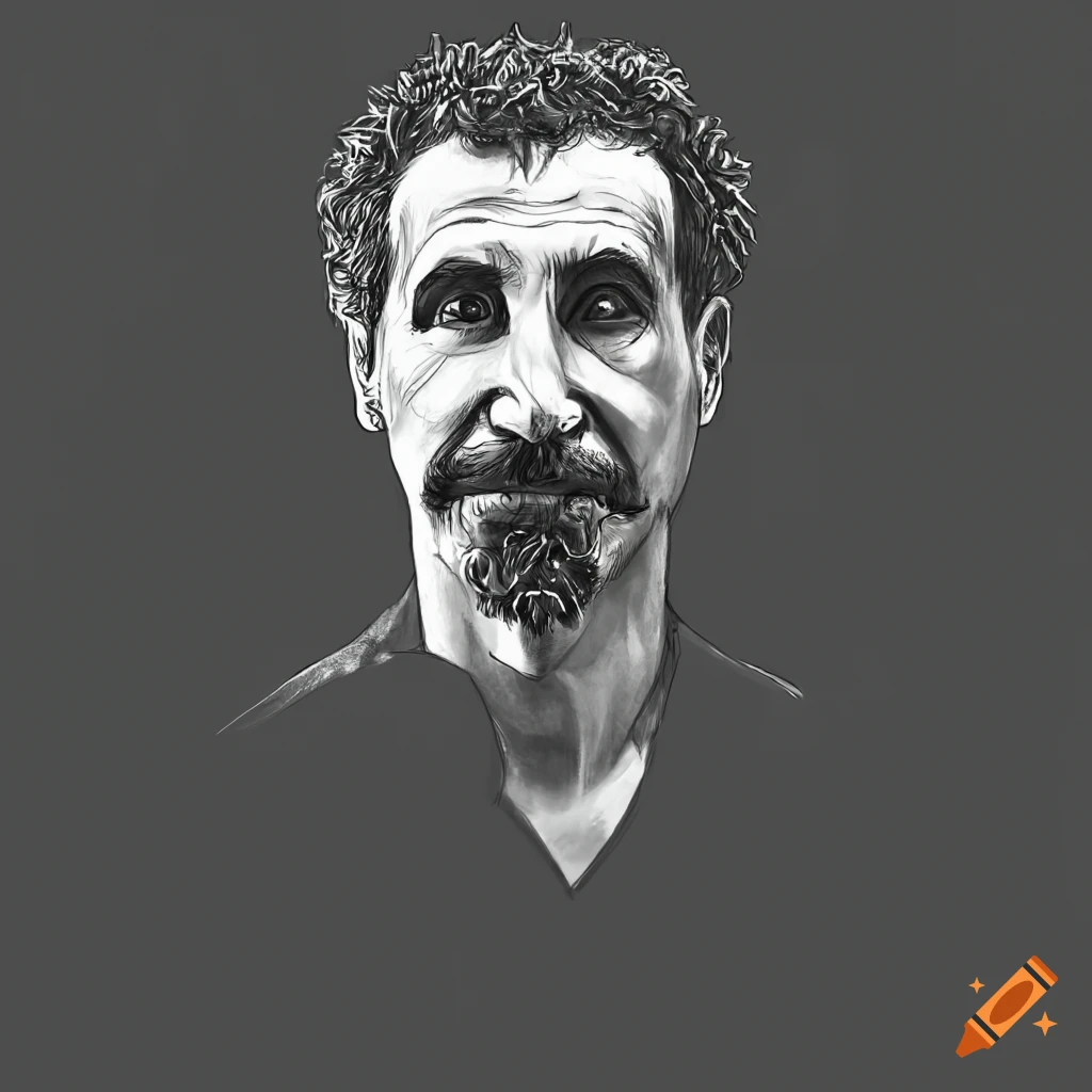 Serj tankian singing on black background in lineart style on Craiyon