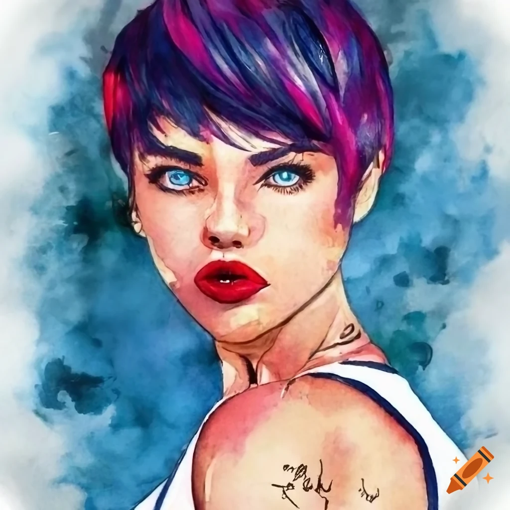 Comic book girl with black hair and blue eyes in a white basketball ...