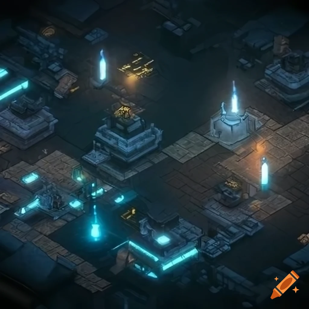 Isometric map for a futuristic space game inspired by diablo 3 on Craiyon