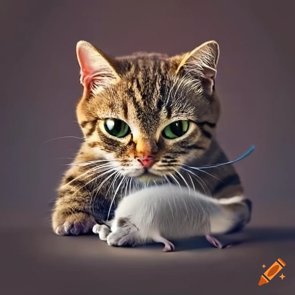 Cat and mouse contemplating on Craiyon