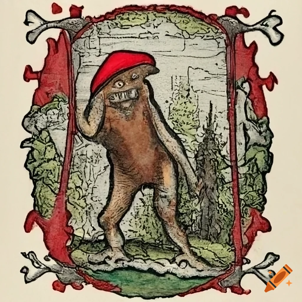 Red-cap, malevolent creature from European folklore in a forest setting ...
