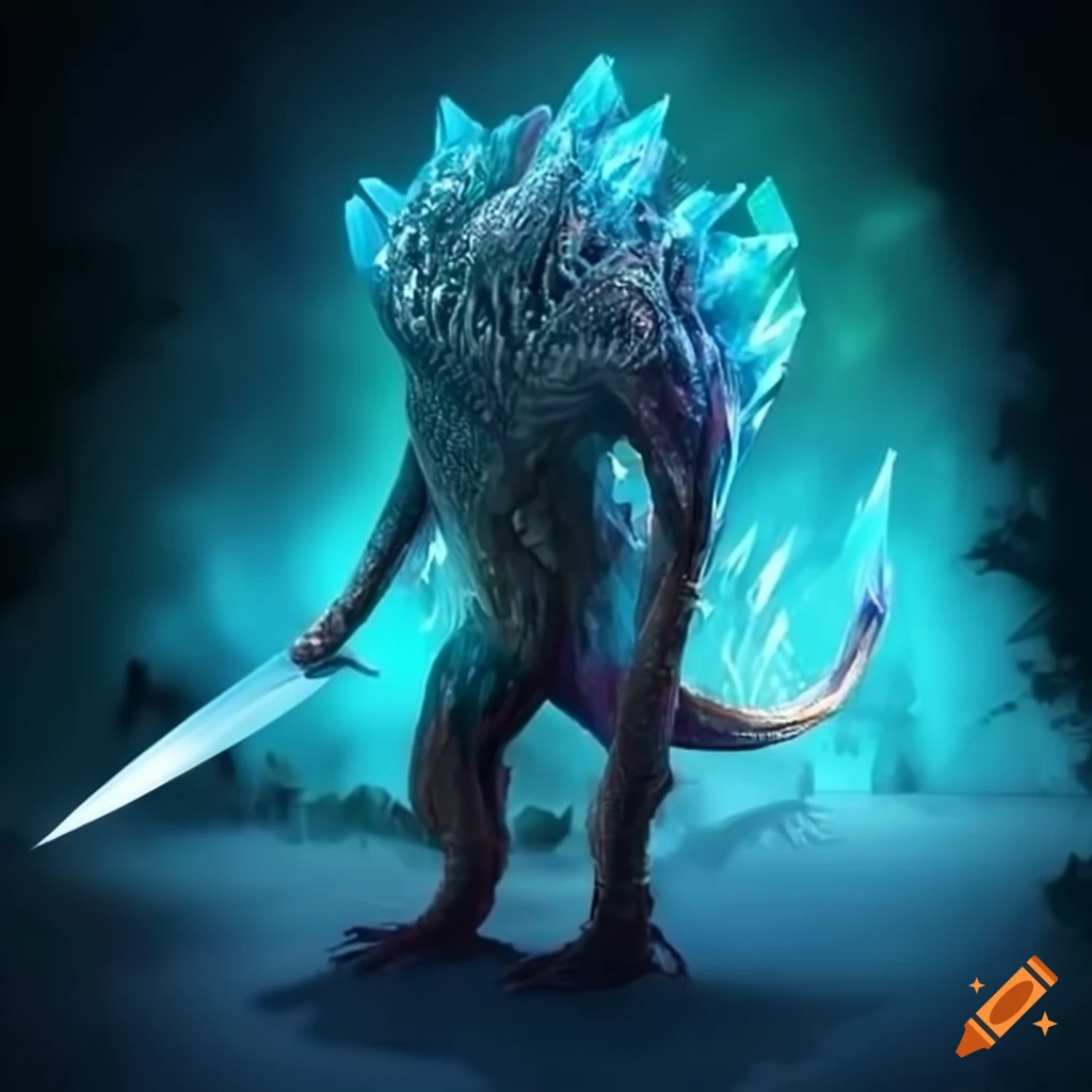 Realistic fantasy crystal-monster in full body view on Craiyon