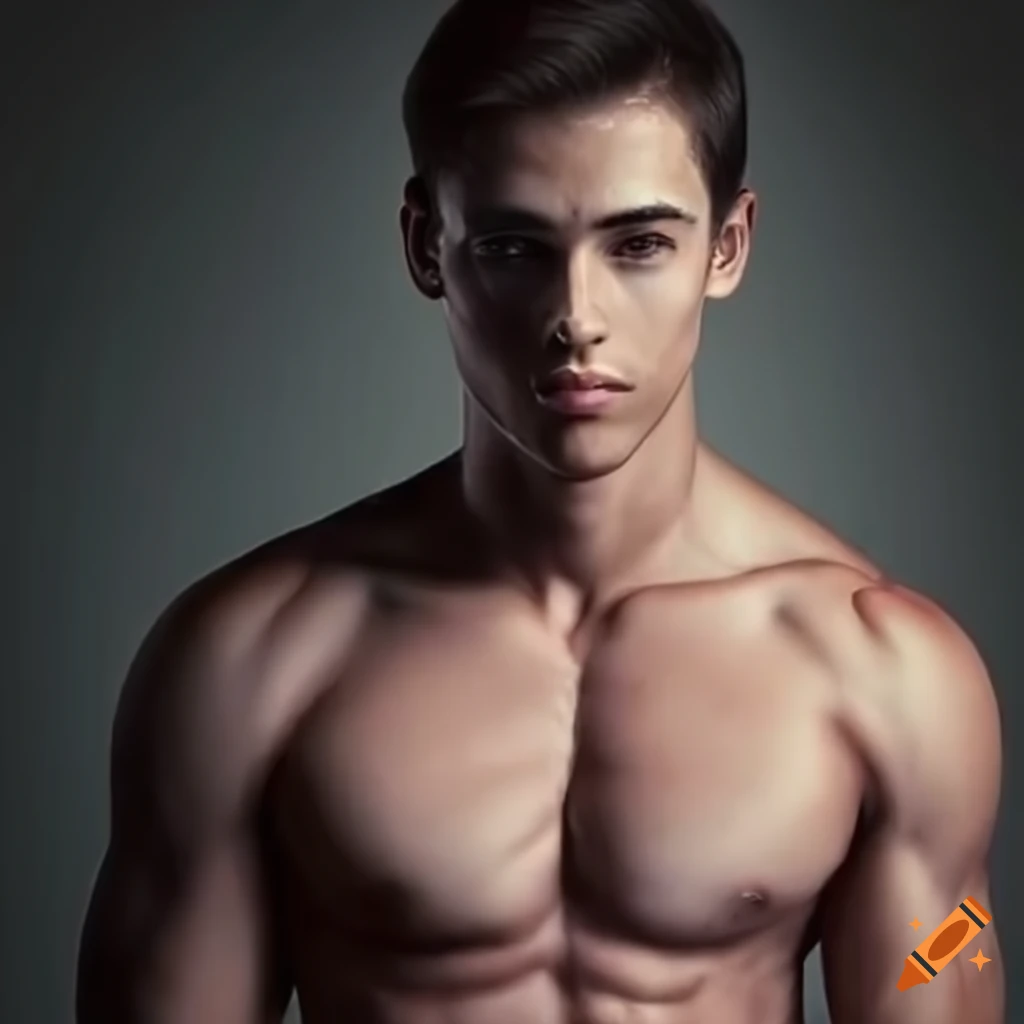Muscular 18-year-old man facing forward in a realistic style on Craiyon