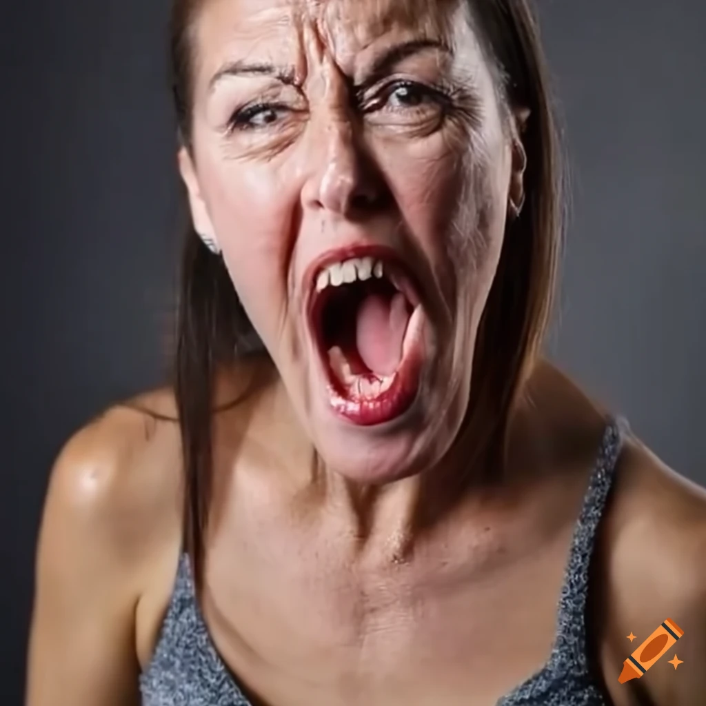 Unusual woman screaming with a scary expression on Craiyon