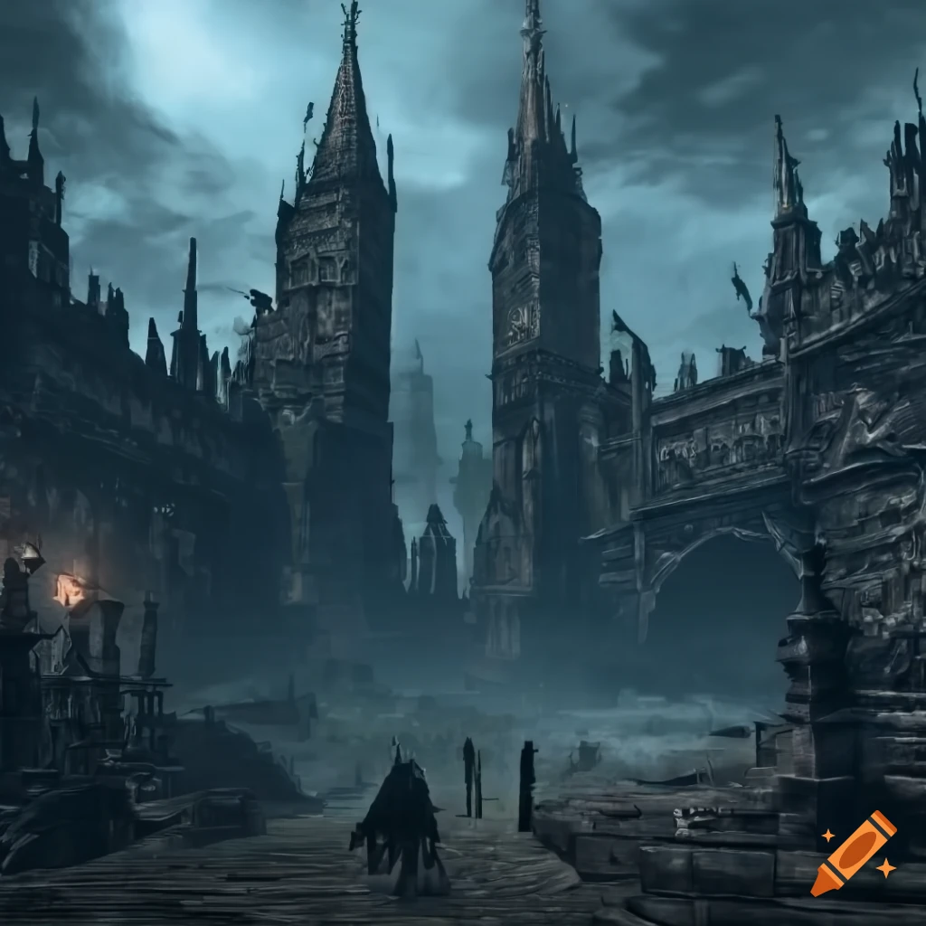 Ancient city inspired by bloodborne game style on Craiyon