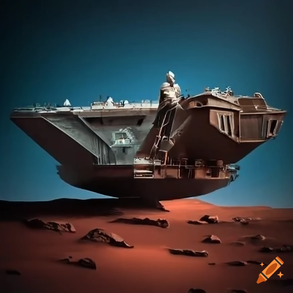 First man on Mars stepping off landing craft on Craiyon