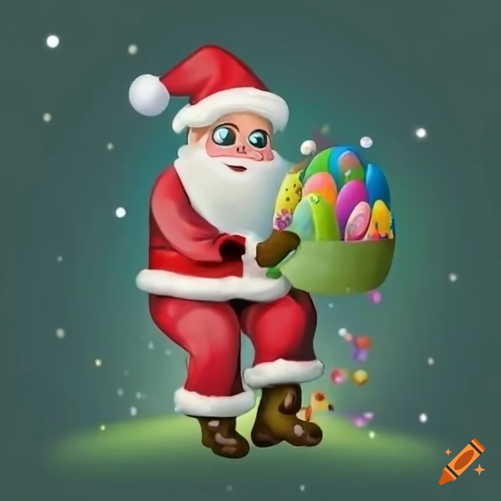 Santa riding an easter bell on Craiyon