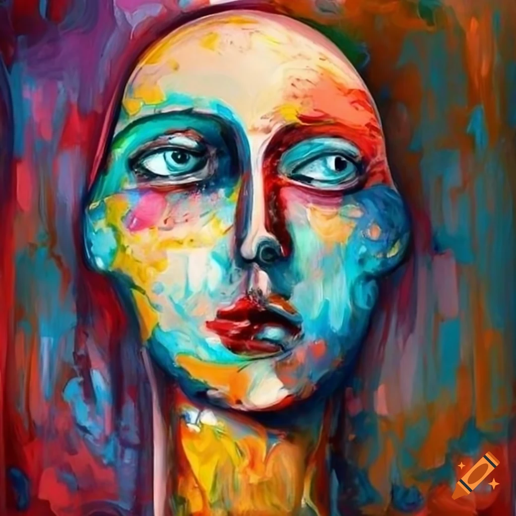 Abstract painting of a human face on Craiyon