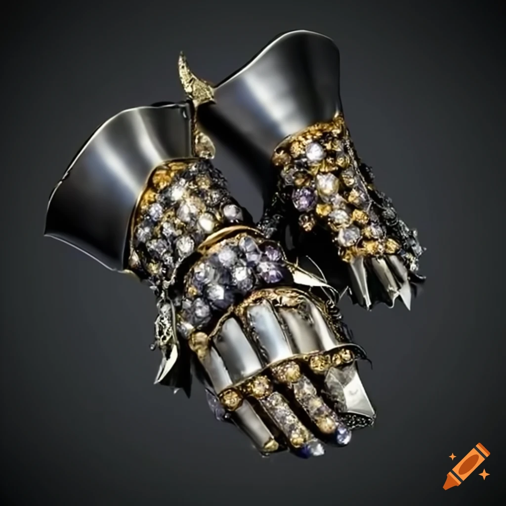 Elaborate dark metal gauntlets with sapphires on Craiyon