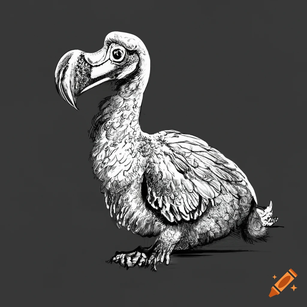 Black and white drawing of a dodo bird on Craiyon