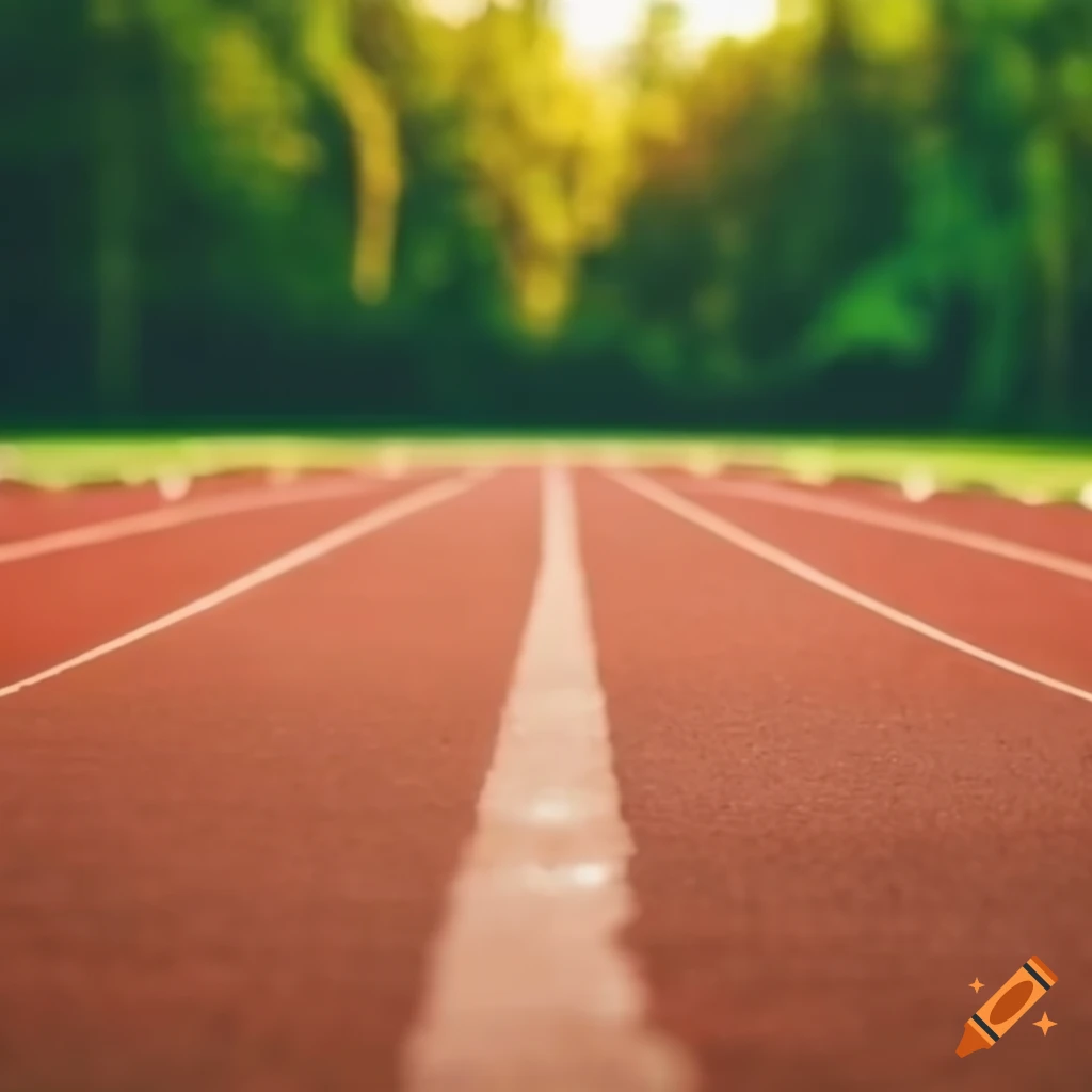 Close up view of an athletics track surrounded by nature on Craiyon