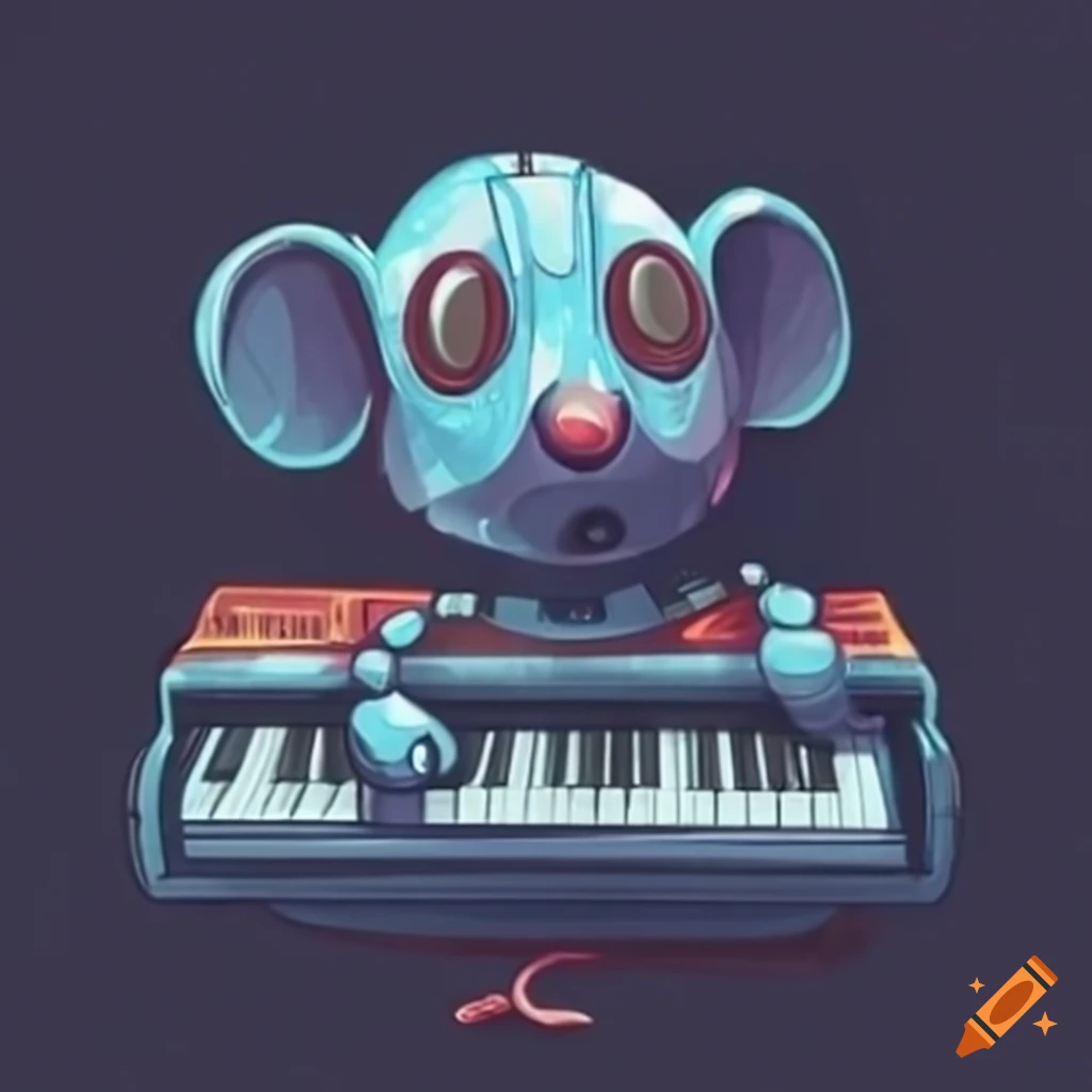 Robotic mouse playing piano on Craiyon