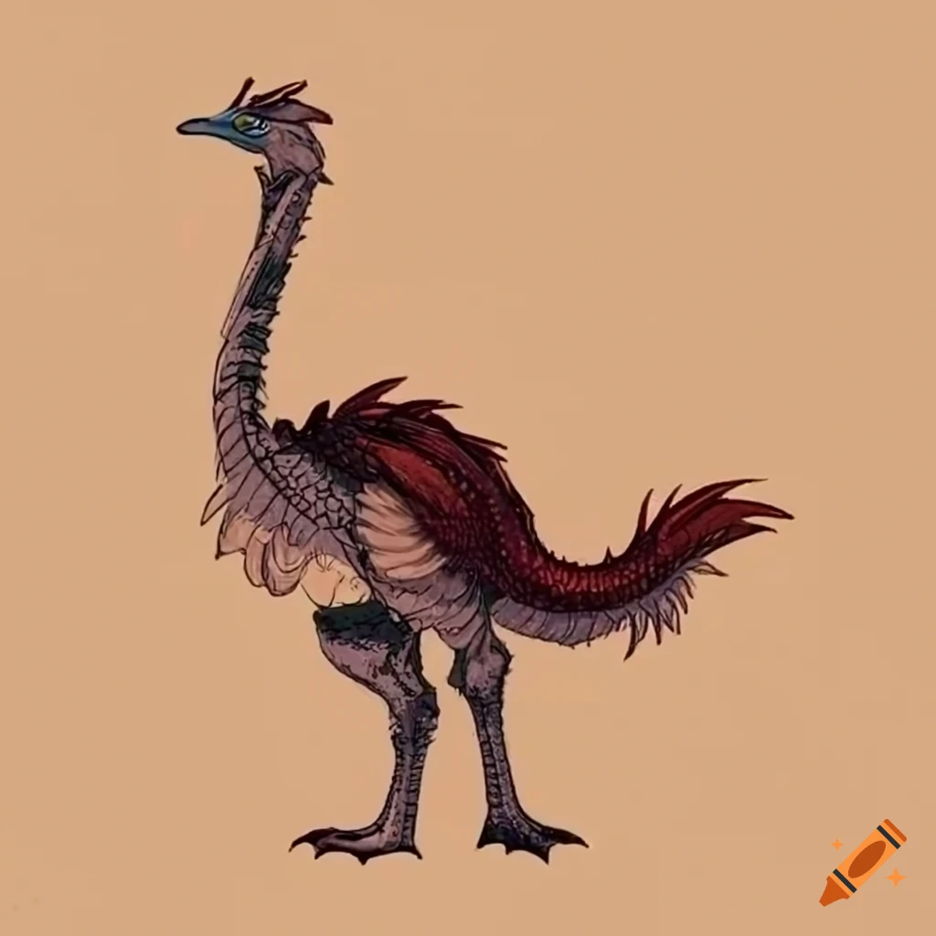 Feathered dragon similar in size to an ostrich on Craiyon