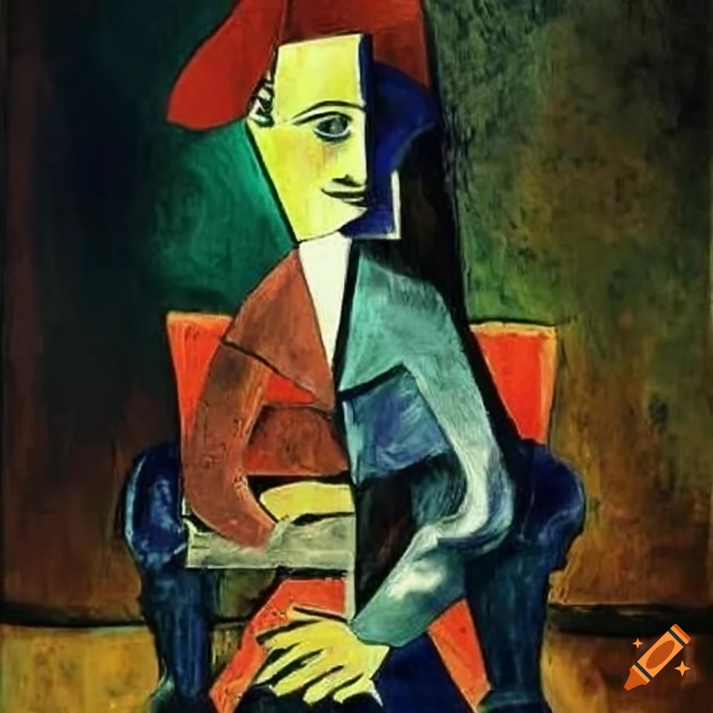 Man sitting on old chair painting art inspired by iconic artists pablo ...