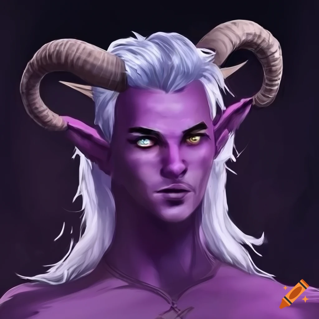 Purple male tiefling with unique appearance in light armor on Craiyon