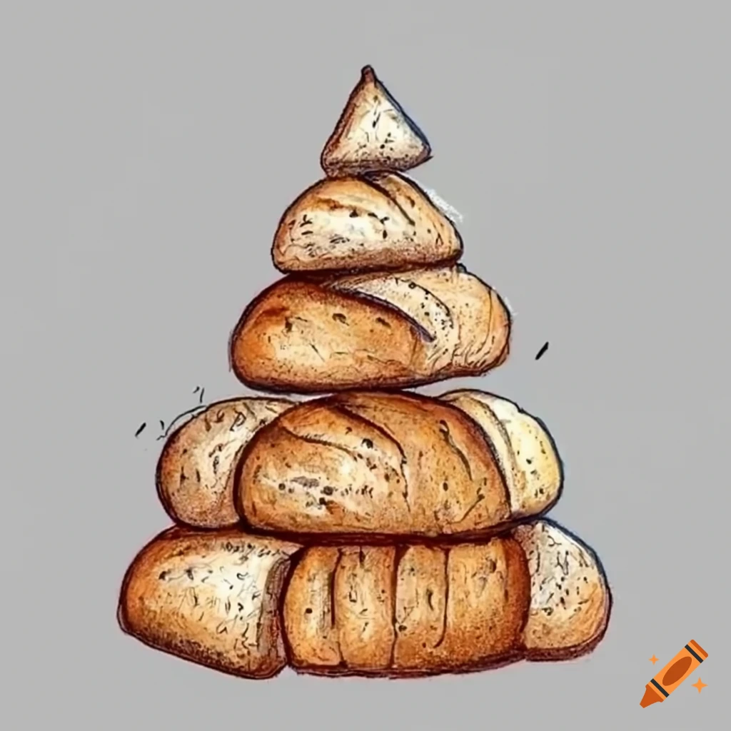 Food pyramid made of various types of bread on Craiyon