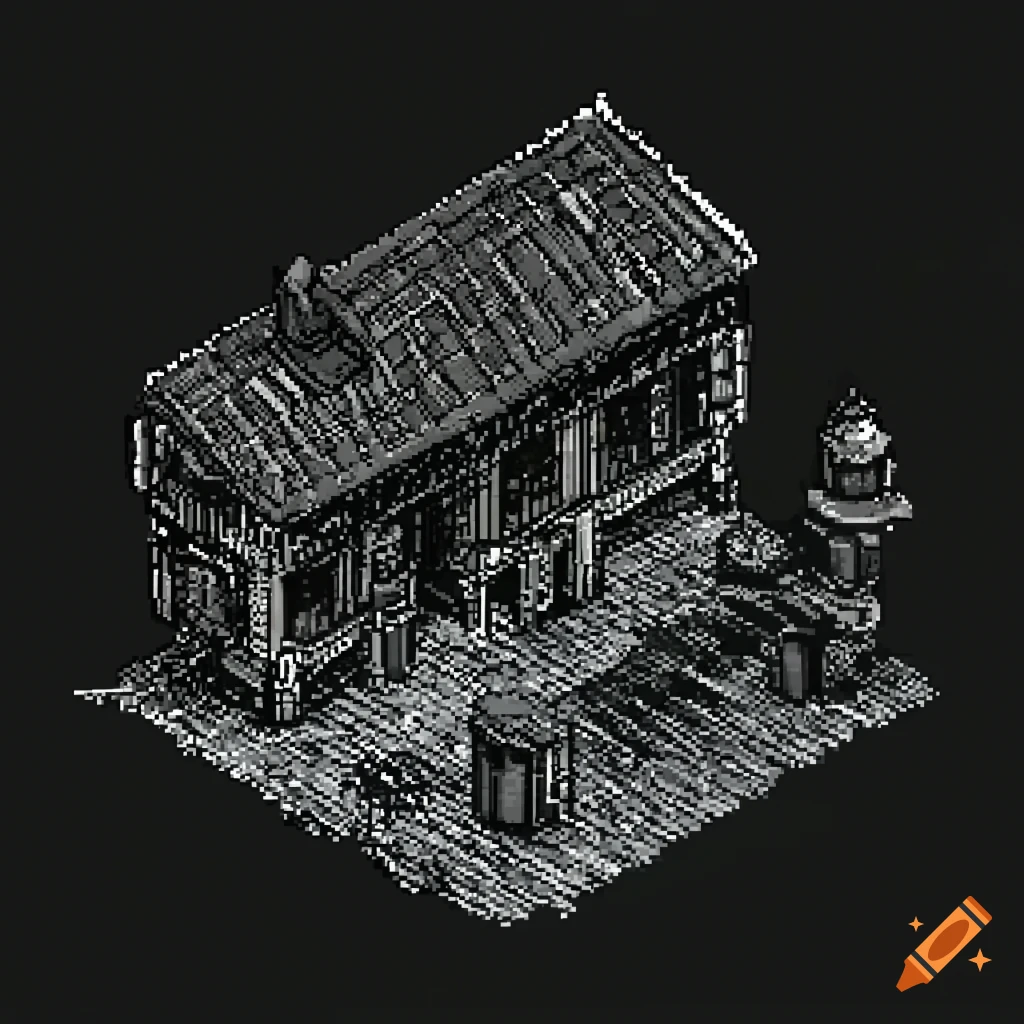 Dark atmosphere rpg pixel art scene with detailed fishing street on Craiyon