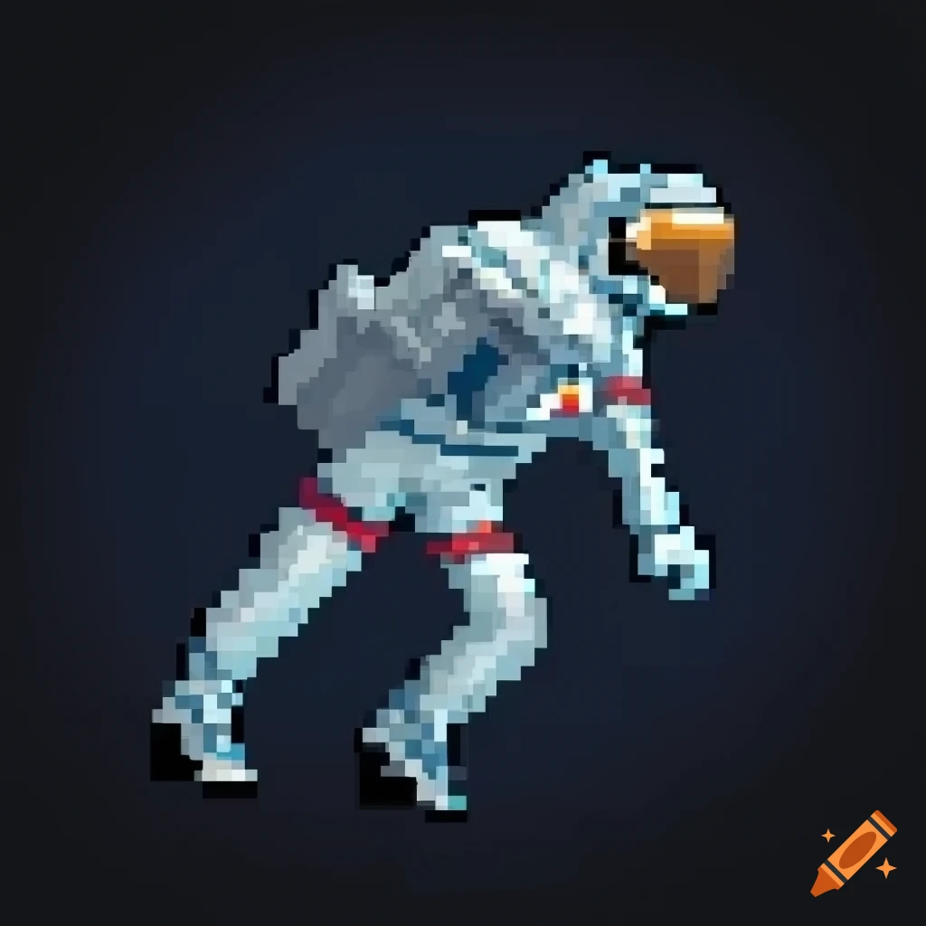 Astronaut flying away from rock in pixel art style on Craiyon