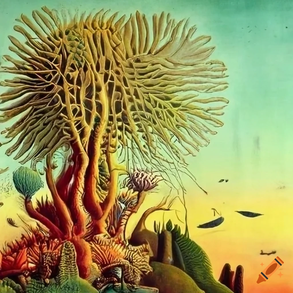 Organic machine art featuring sci-fi elements in a detailed sectional ...