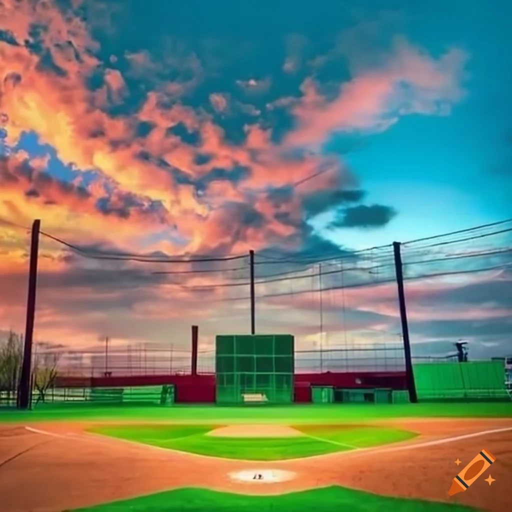 Family baseball park with green grass under blue skies on Craiyon