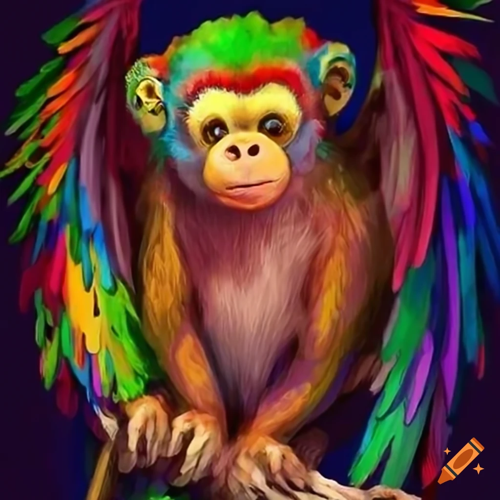 Small monkey with parrot wings on Craiyon