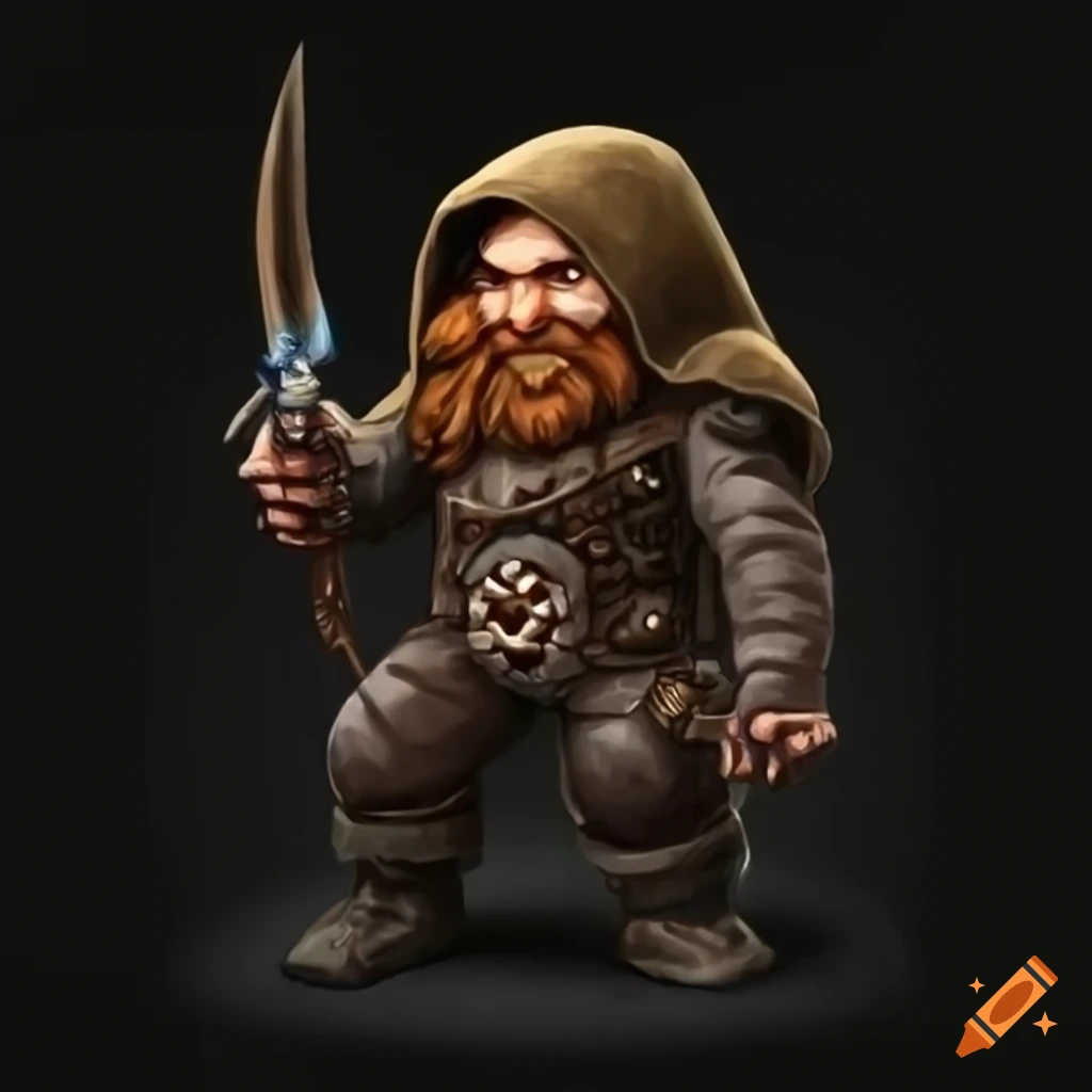 Dwarf rogue in dark clothing with a hood on Craiyon
