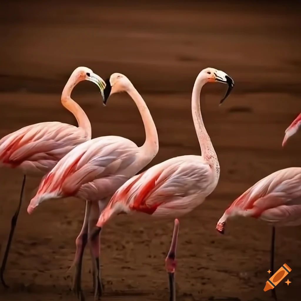 Grey flamingos racing on a dirt race track on Craiyon