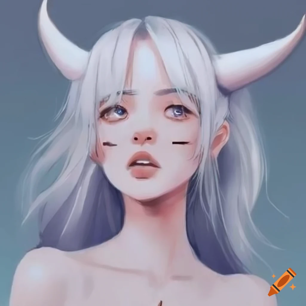 Aesthetic anime portrait of a woman with horns and pointed ears in ...