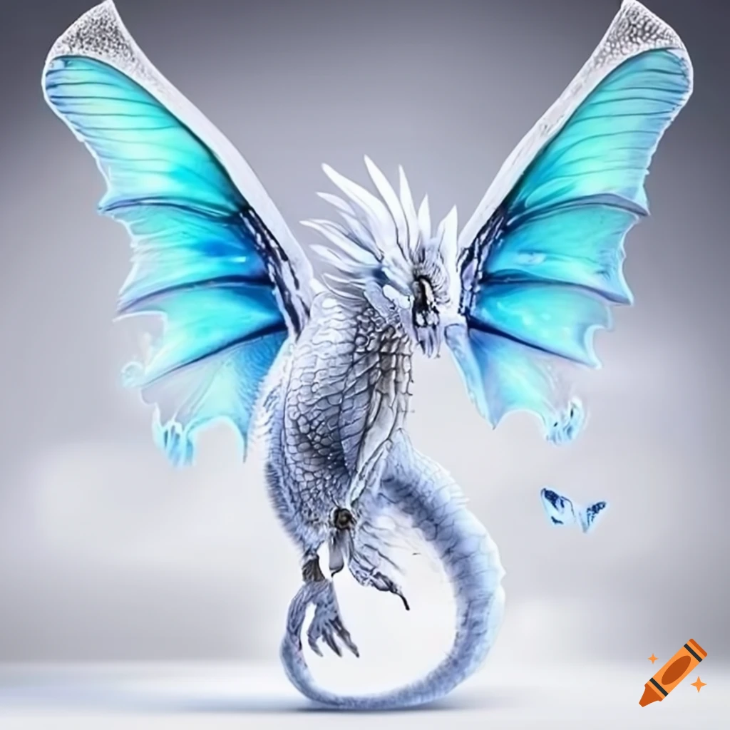 White dragon with butterfly wings on Craiyon